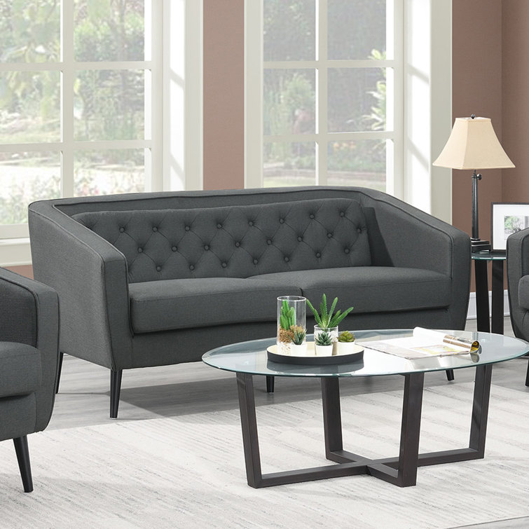 Corrigan Studio® Mid-Century Modern Tufted Tuxedo Arm Sofa, Grey | Wayfair