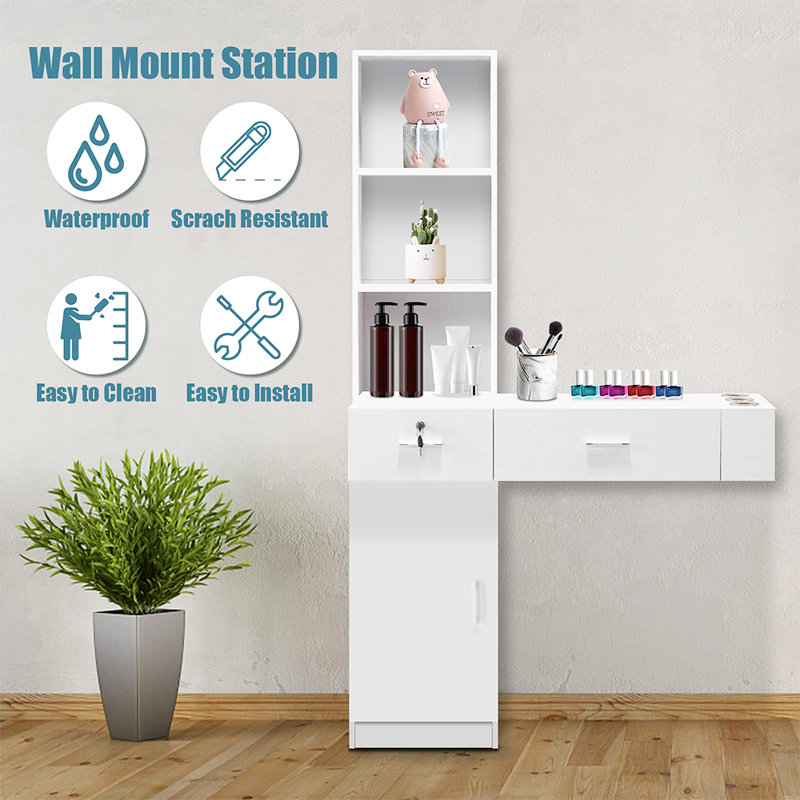 Latitude Run® Brizeyda Wall-Mount Makeup Vanity Dressing Table with ...