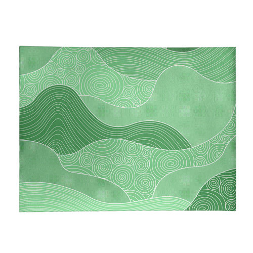 East Urban Home Classic Hand Drawn Waves Green Area Rug
