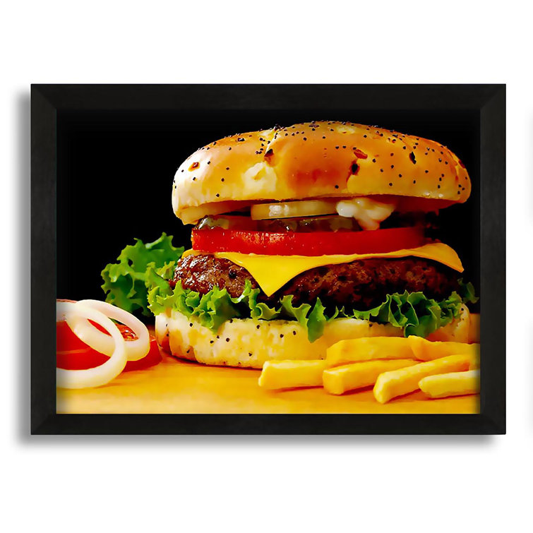 Ebern Designs Burger And Fries - Picture Frame Photograph on Canvas ...
