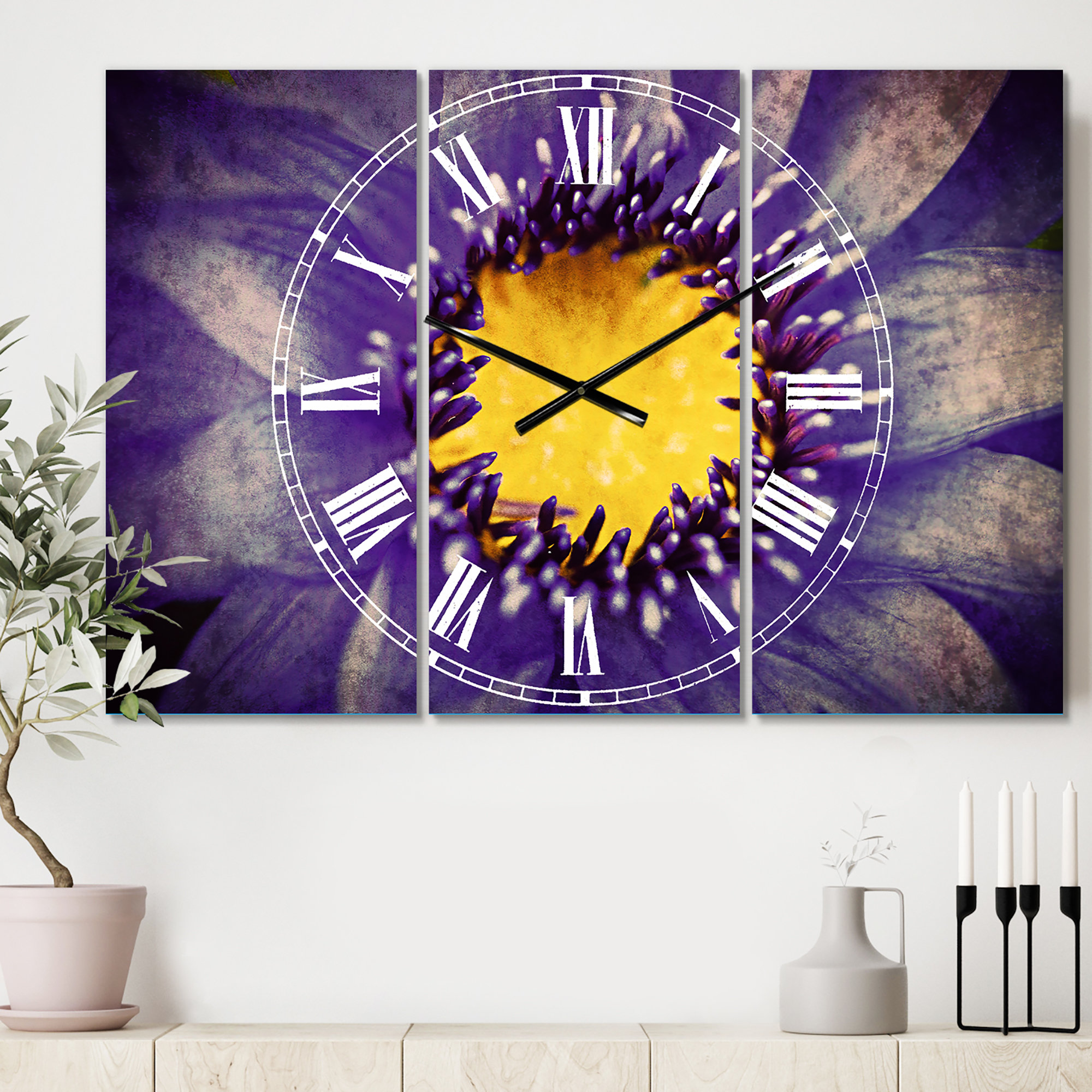 East Urban Home Blue Lotus Close up Watercolor - Traditional wall clock ...