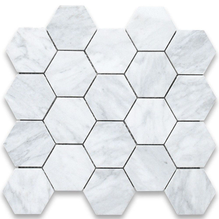 TENEDOS Italian Statuary 3" x 3" Marble Honeycomb Mosaic Wall & Floor ...