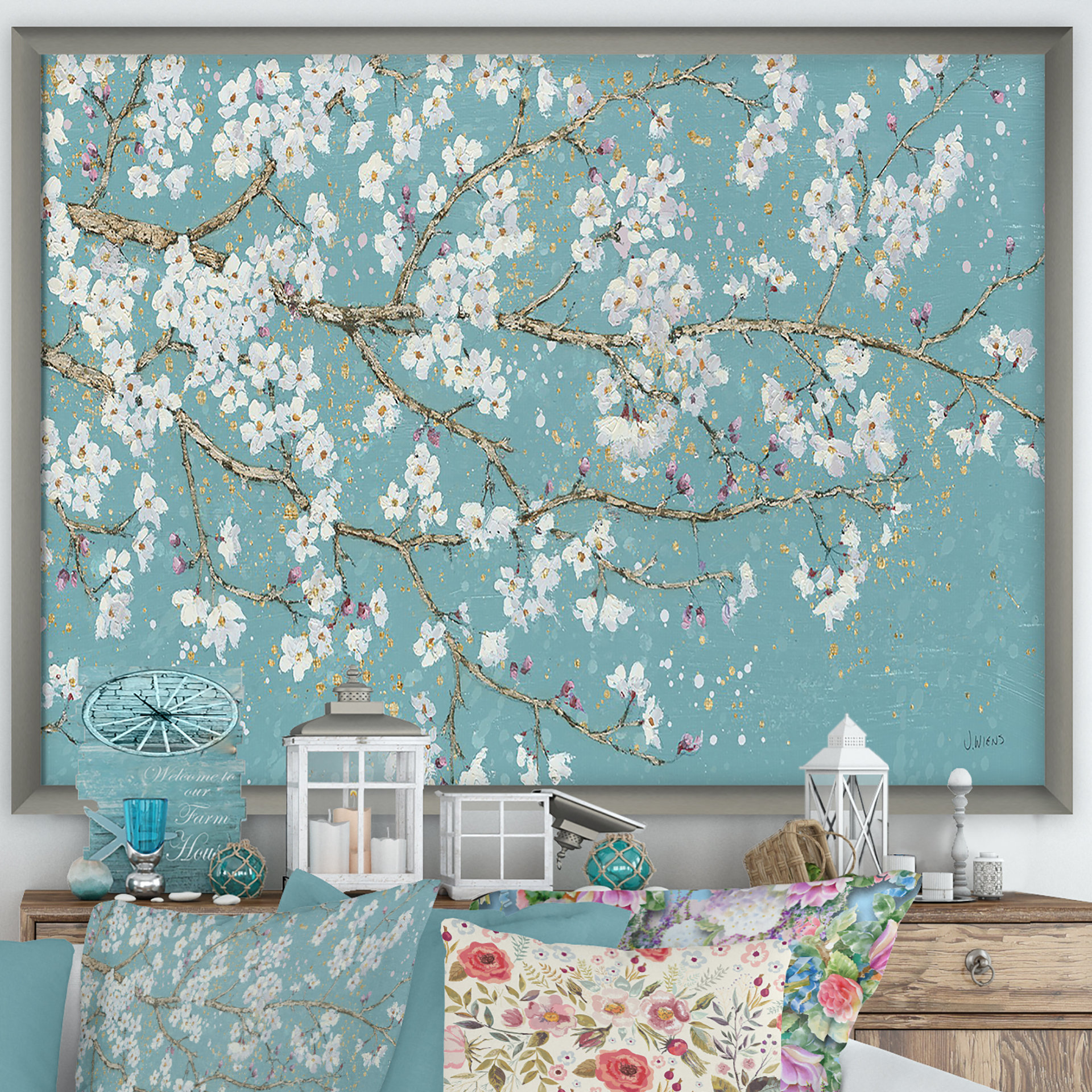 East Urban Home Blue April Tree - Picture Frame Print on Canvas | Wayfair