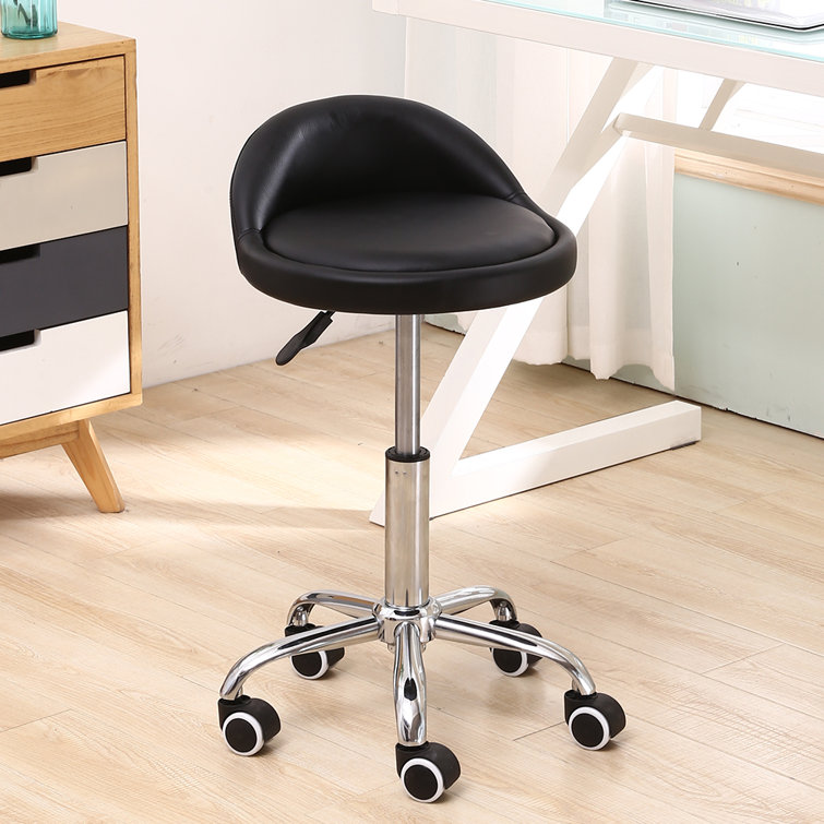 Inbox Zero PU Leather Round Rolling Height Adjustable Lab Stool with ...