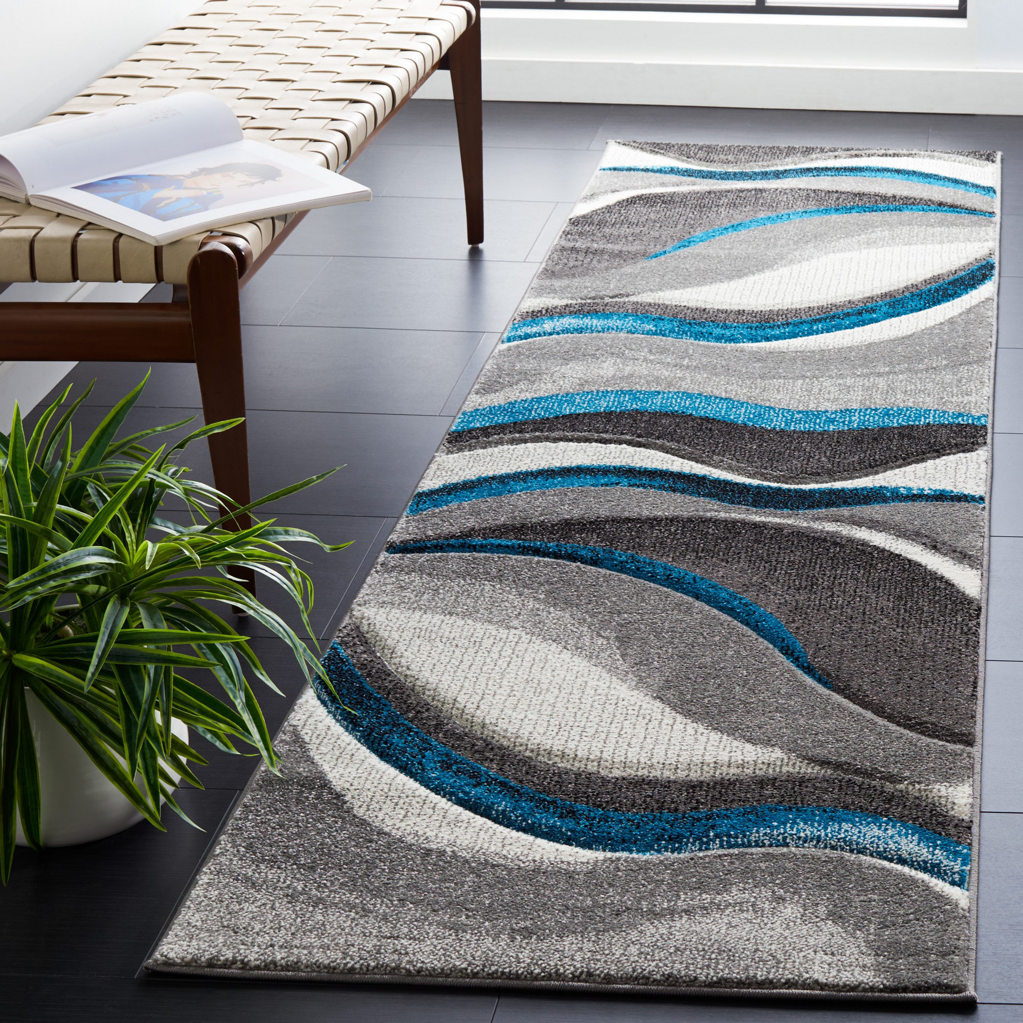 Wade Logan® Duboistown Power Loom Performance Gray/Turquoise Rug | Wayfair