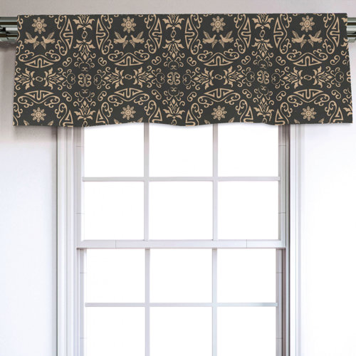 East Urban Home Ikat Sateen Ruffled 54'' Window Valance in Dark Sepia ...