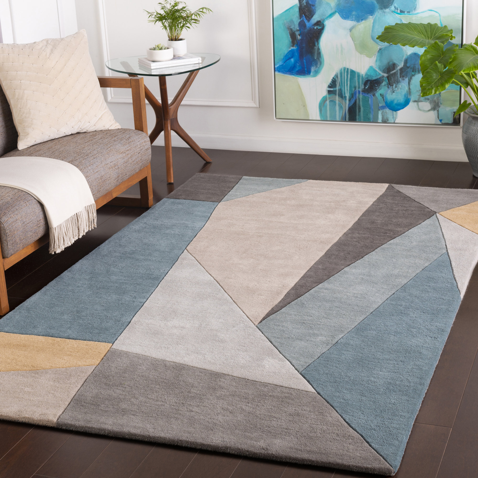 Corrigan Studio® Jahiem Handmade Tufted Wool Teal/Beige Rug & Reviews ...