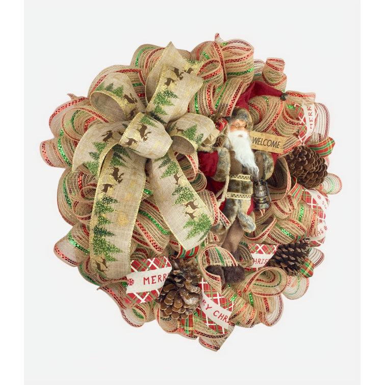 The Holiday Aisle® Santa Clause Holding A Welcome Sign Christmas Wreath ...