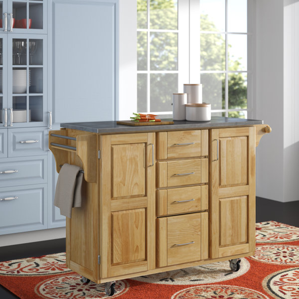 Red Barrel Studio® Kinch 52.5'' Solid Wood Kitchen Cart with Stainless ...