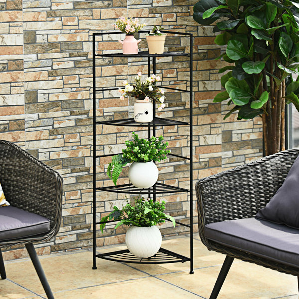Rebrilliant 4 Tier Folding Metal Shelf Plant Stand Storage Open Shelf ...