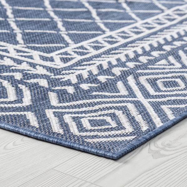 Mercury Row® Rosenzweig Blue/White Indoor/Outdoor Rug & Reviews | Wayfair