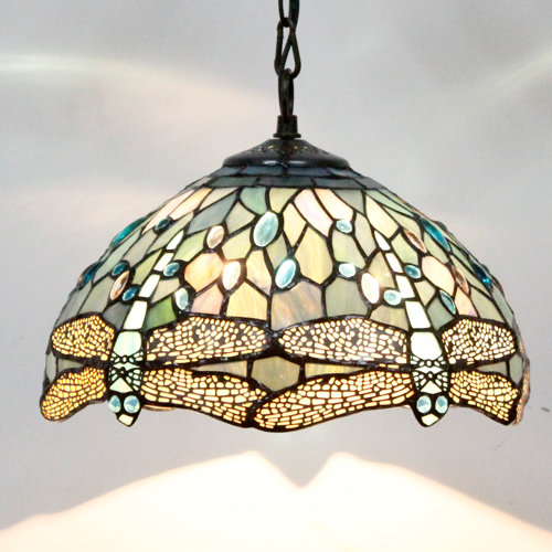 Canora Grey Turrella Tiffany Light Fixture Sea Blue Stained Glass ...