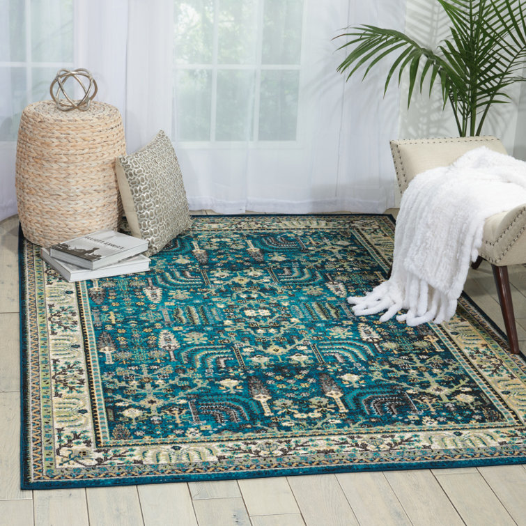 Bungalow Rose Iatan Oriental Area Rug in Teal Blue & Reviews | Wayfair