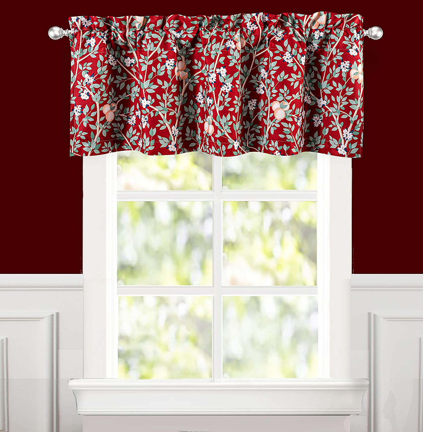 Red Barrel Studio® Floral Tailored 52'' Window Valance in Red | Wayfair