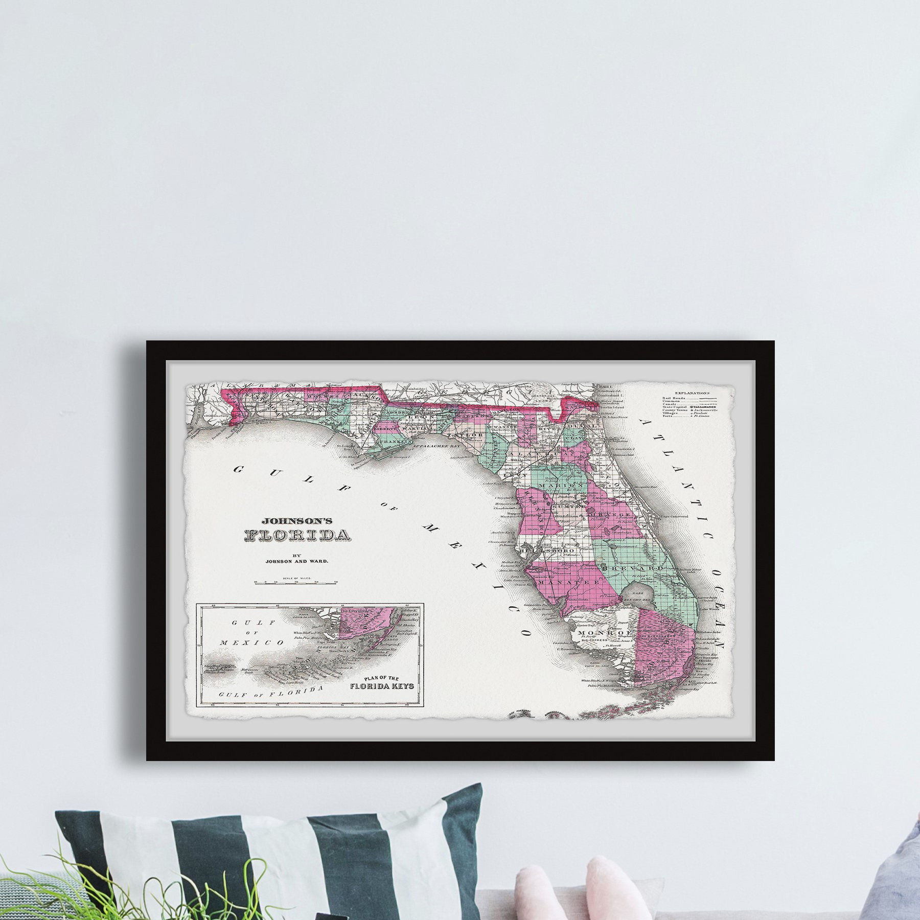 Trinx Vintage Map Of The State Of Florida - Picture Frame Graphic Art ...