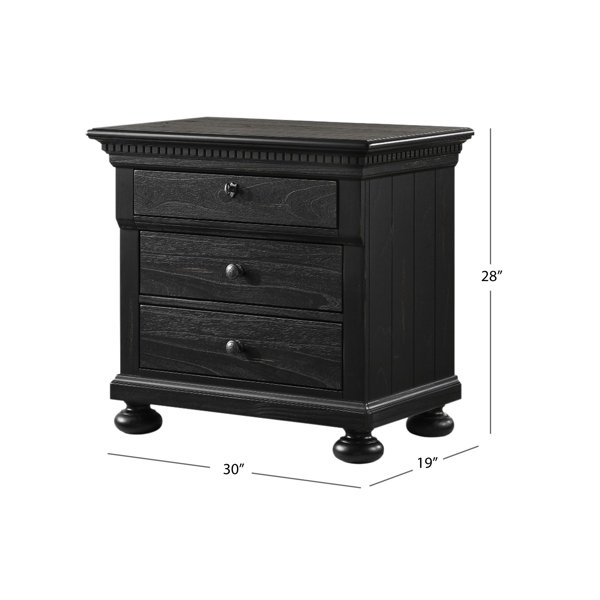 Greyleigh™ Waylon 28'' Tall 3 - Drawer Solid Wood Nightstand in Black ...