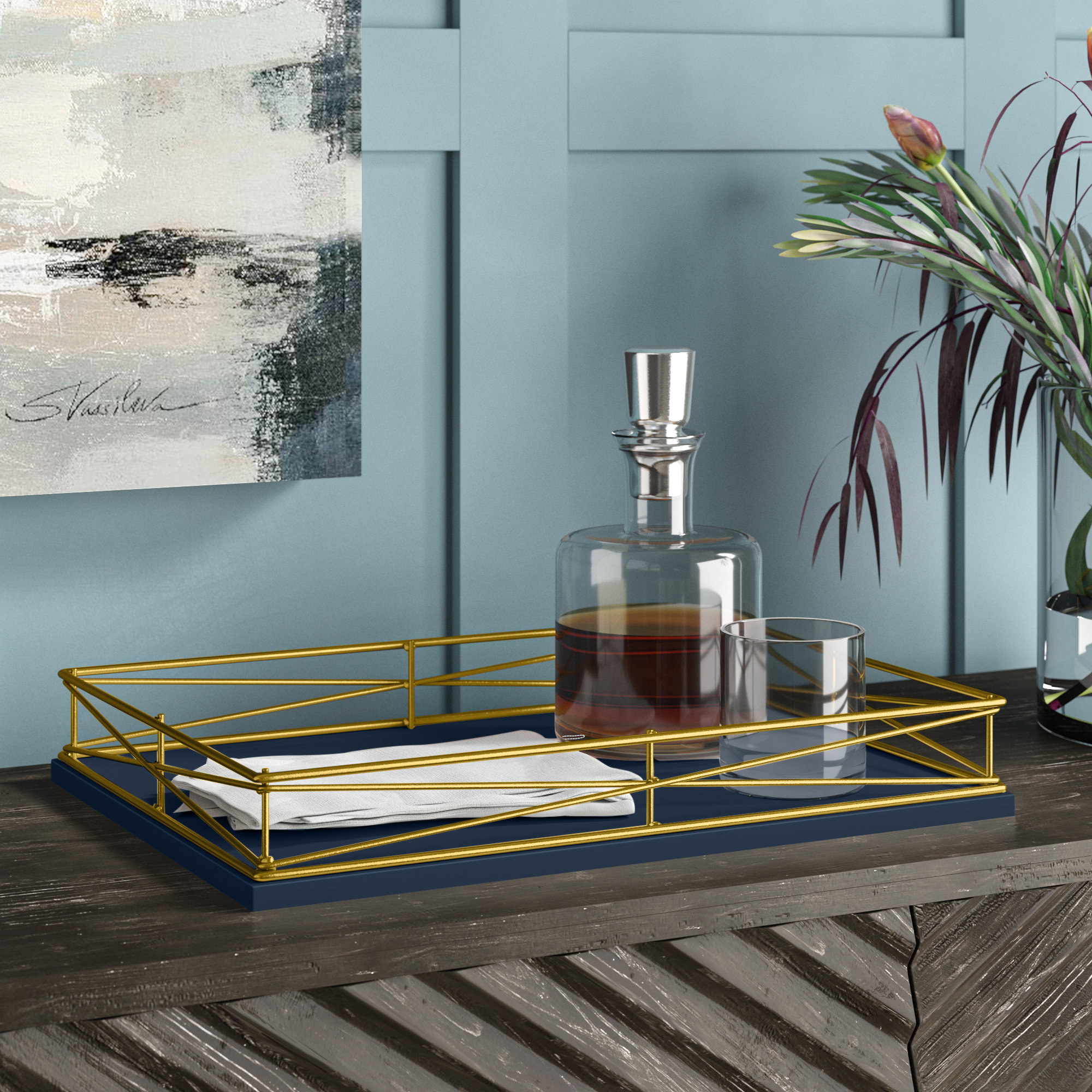 Mercury Row® Mcnear Decorative Metal Rim Ottoman Tray & Reviews | Wayfair