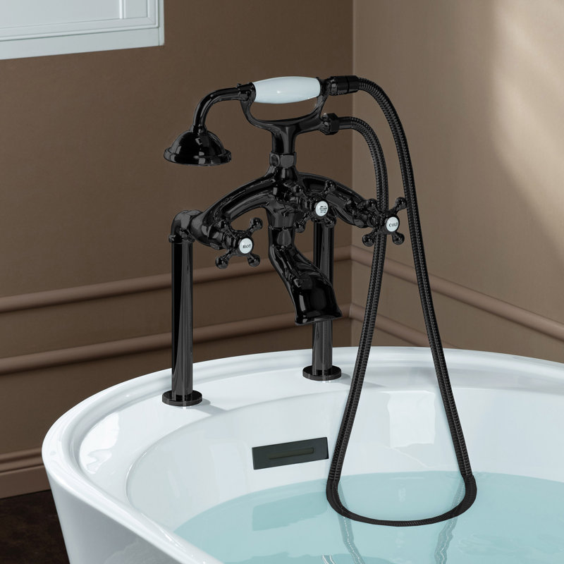 WoodBridge 3 Handle Deck Mounted Clawfoot Tub Faucet with Accessory ...