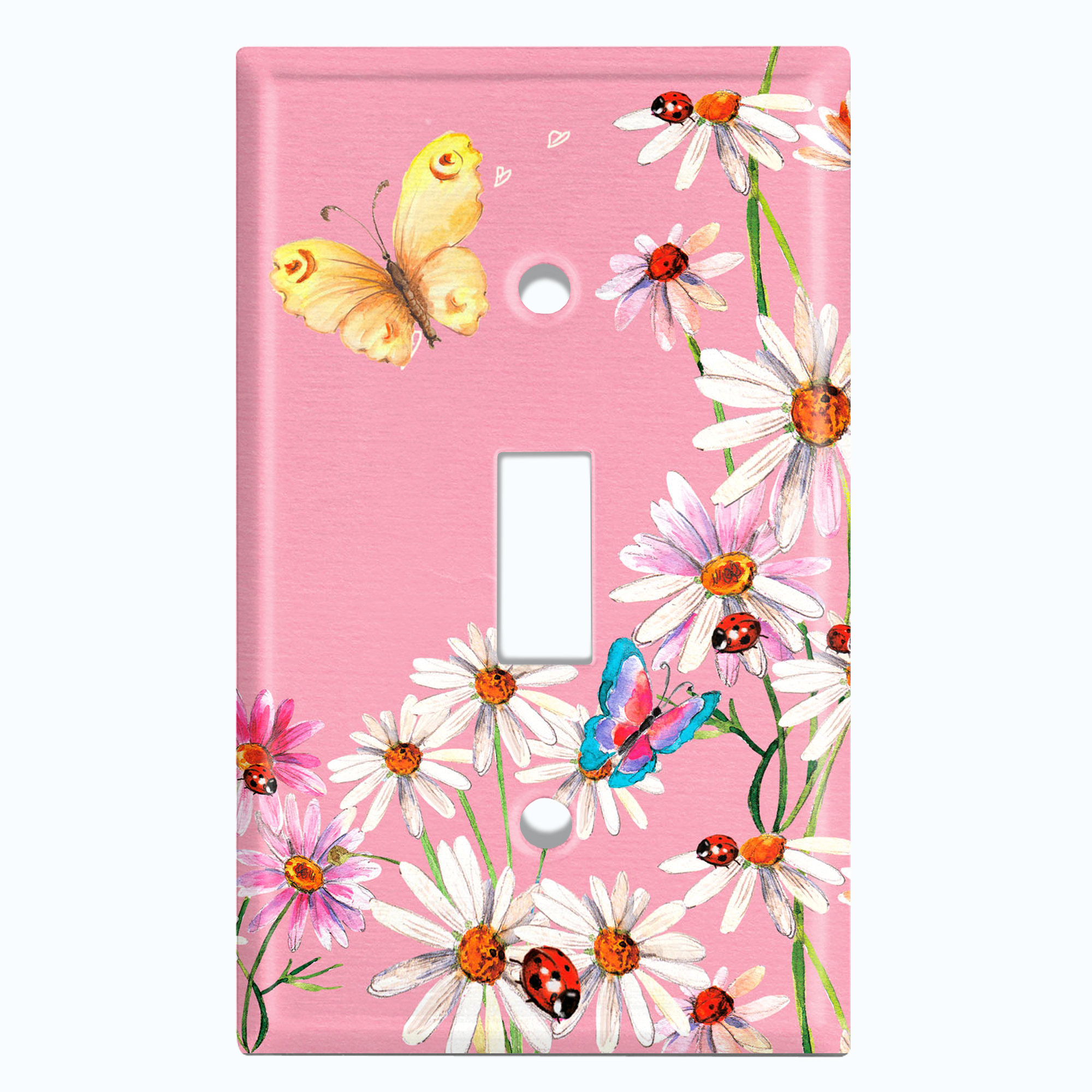 WorldAcc White Dandelions Lady Bug Butterfly Pink 1-Gang Toggle Light ...