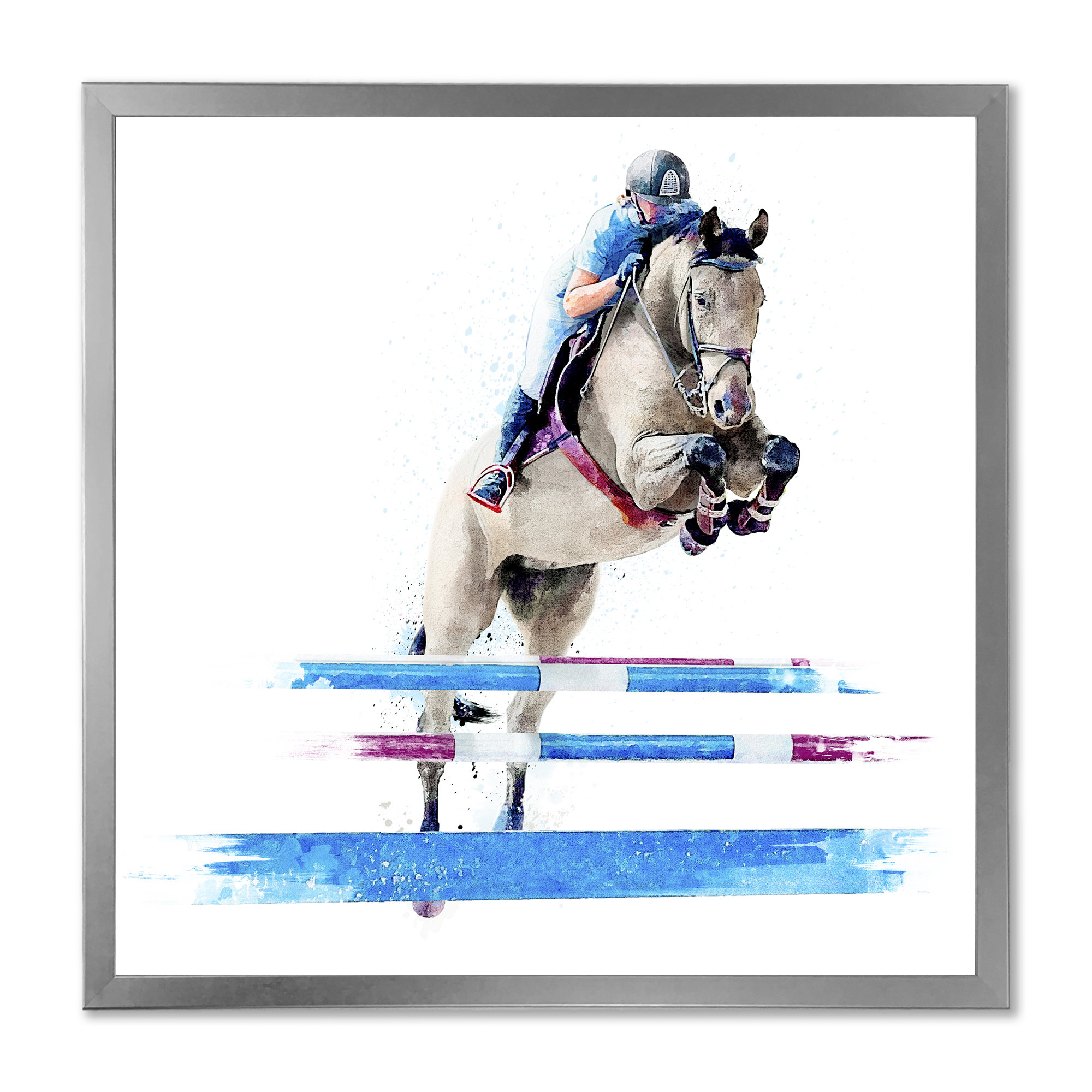 Ebern Designs Jockey Jumping On White Horse Jockey Jumping On White ...