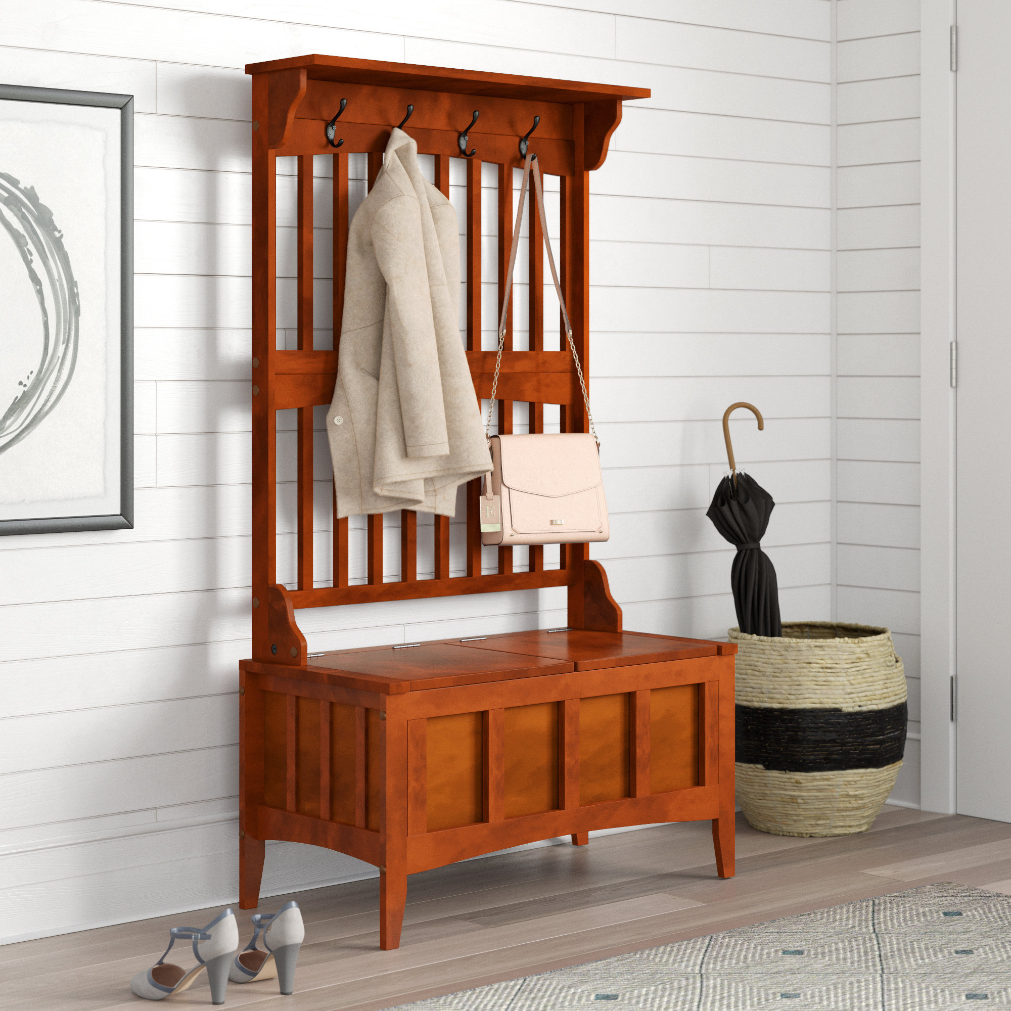 Charlton Home® Hunton 36'' Wide Hall Tree with Bench & Reviews | Wayfair