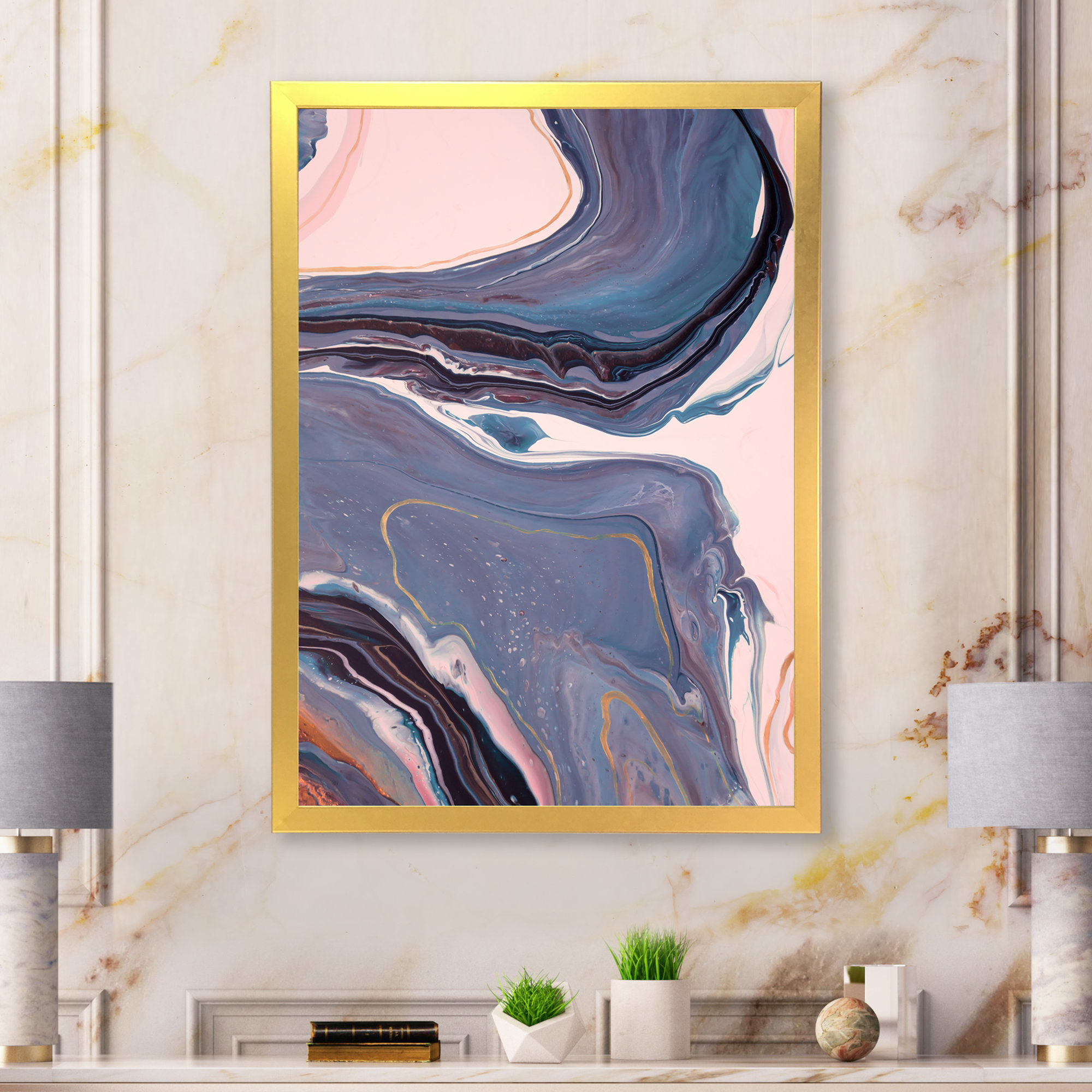 Wrought Studio Luxury Blue Marble Swirl Flow Art II Luxury Blue Marble ...