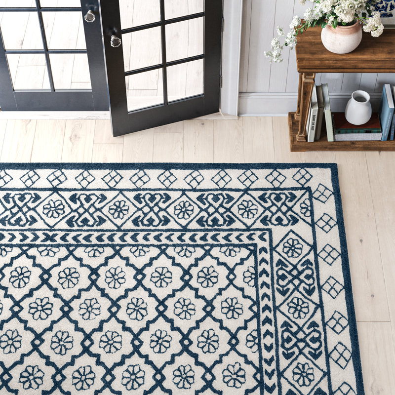 Agathe Handmade Wool Blue/White Rug & Reviews | Birch Lane
