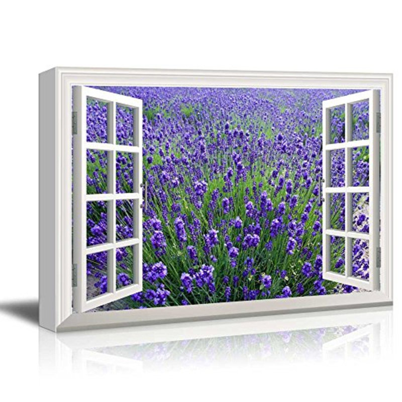 IDEA4WALL Window Scenery Purple Lavender Field in an Open Window ...