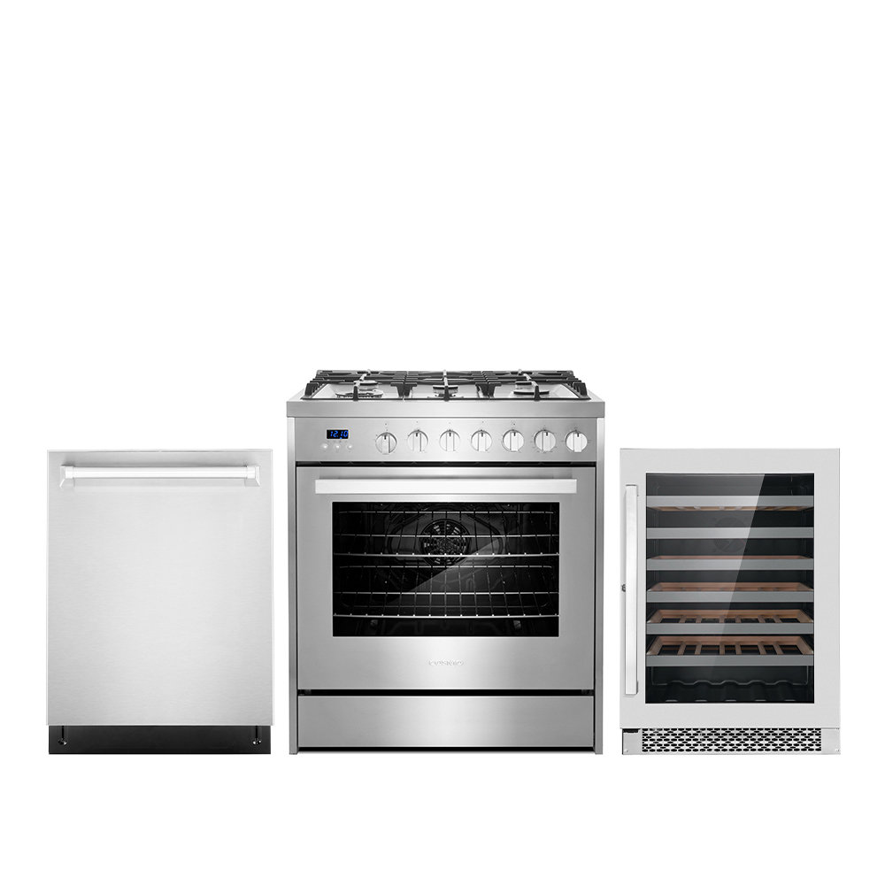 Cosmo 3 Piece Kitchen Appliance Package with 30'' Gas Freestanding ...