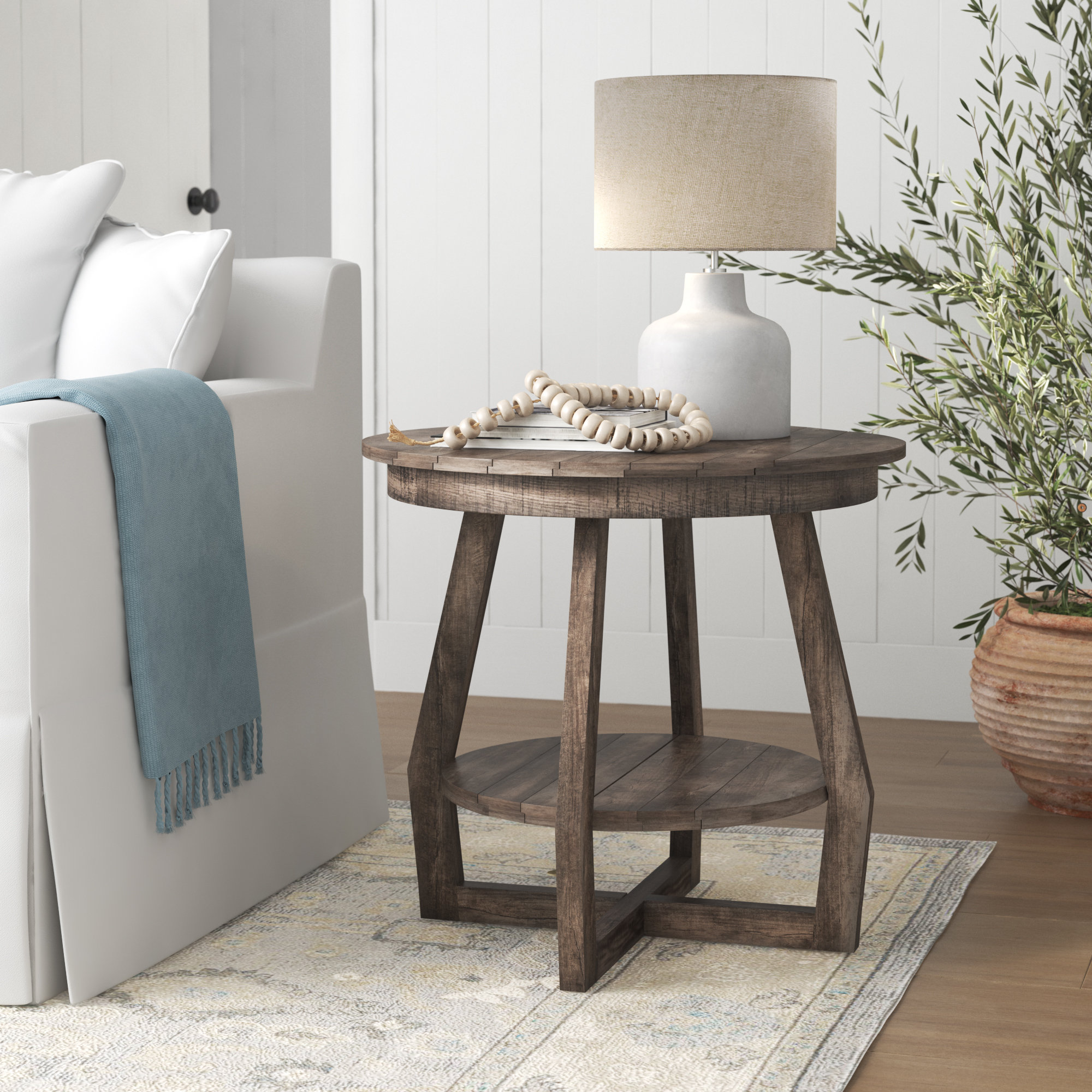 Sand & Stable Tanner 24'' Tall Solid Wood Cross Legs End Table ...
