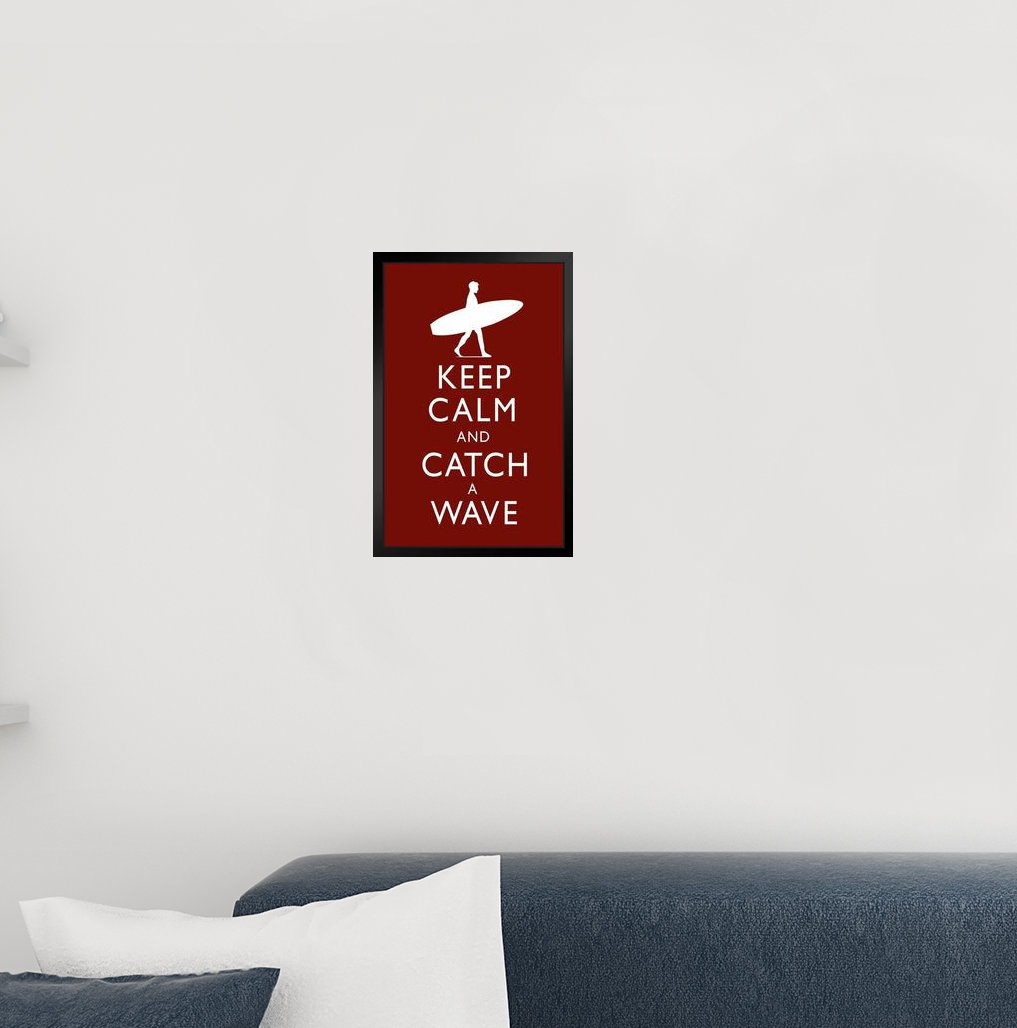 Trinx Keep Calm Catch A Wave Red Black Wood Framed Poster 14X20 ...