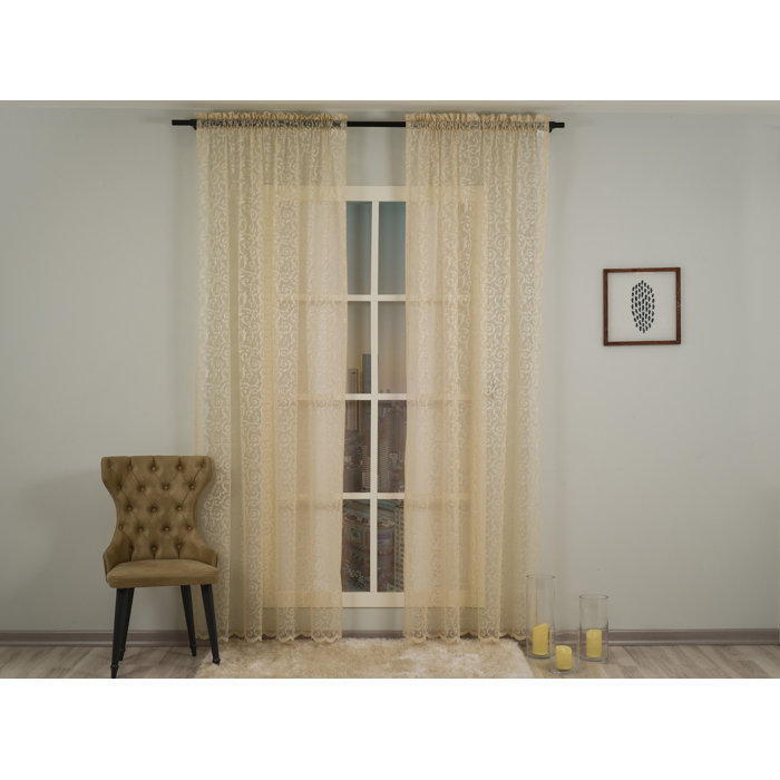 Lilijan Home & Curtain Cream Lace Classic Sheers Curtain Panels,Sheer ...