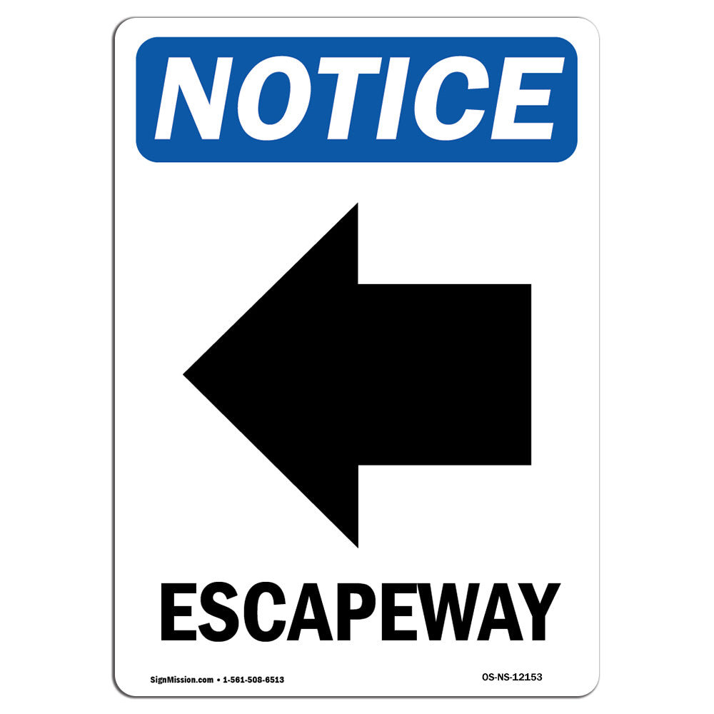 SignMission OSHA Notice - Escapeway [Left Arrow] Sign With Symbol ...