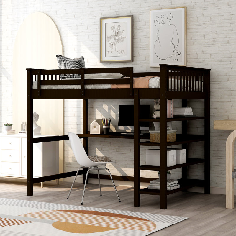 Harriet Bee Loft Bed With Under-bed Desk And 4 Large Bookshelves | Wayfair