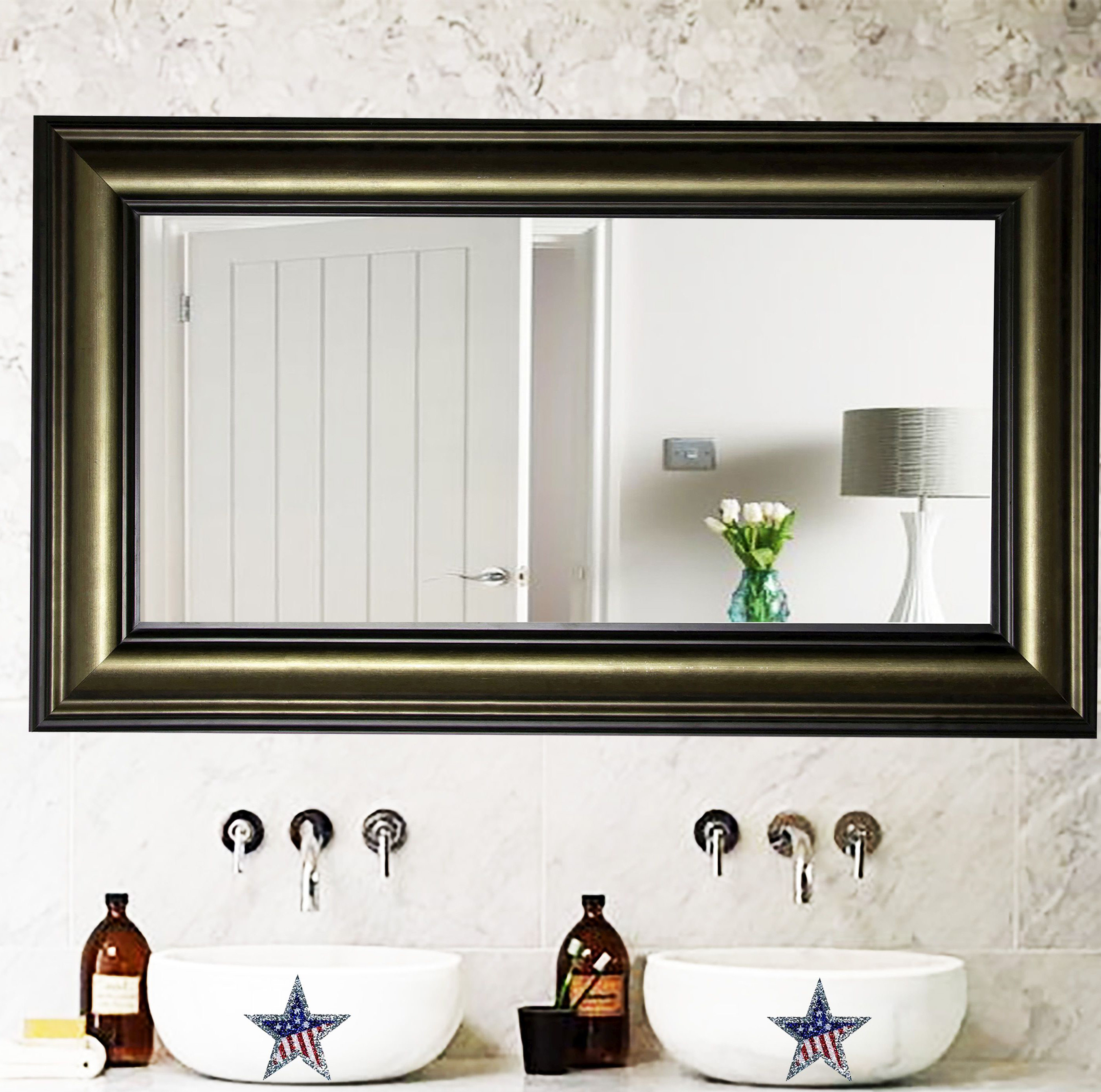 Lark Manor Abdelmalek Stepped Antiqued Oversized Vanity Mirror | Wayfair