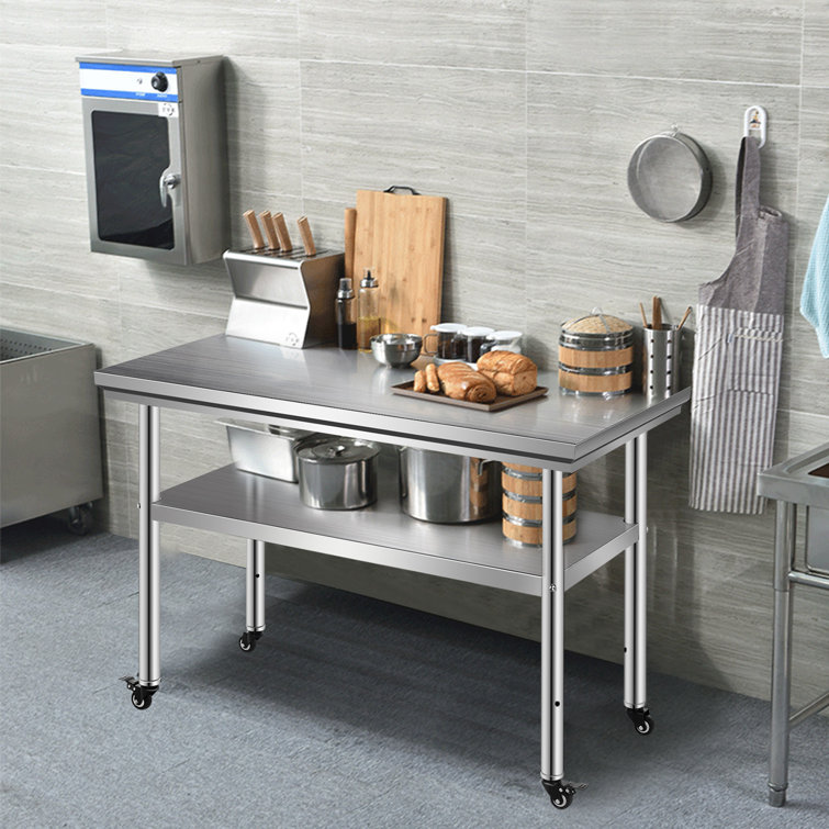 Prep & Savour Stainless Steel Work Table,4 Caster Wheels,Food Prep ...