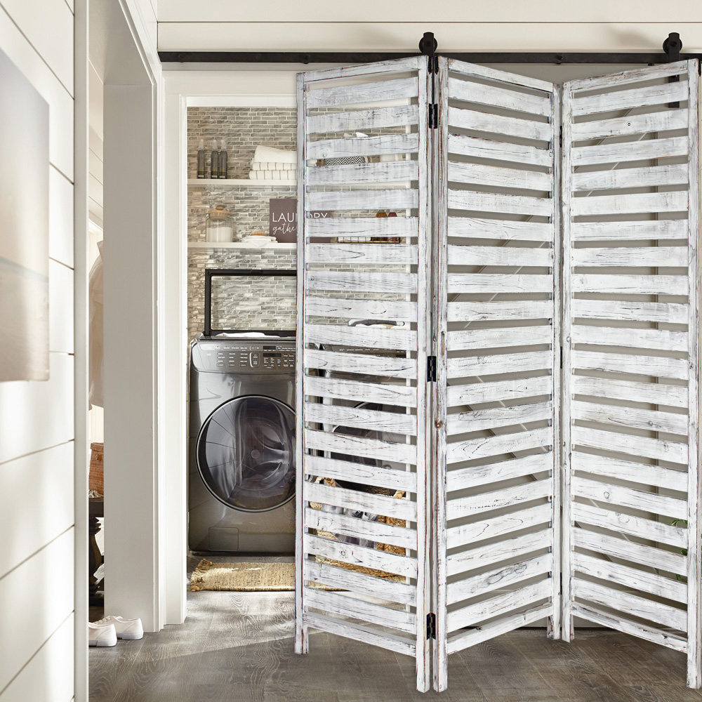 Loon Peak® Nickolas 63'' W x 72'' H 3 - Panel Solid Wood Folding Room ...