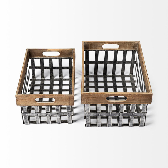 17 Stories 2 Piece Solid Wood Basket Set & Reviews | Wayfair