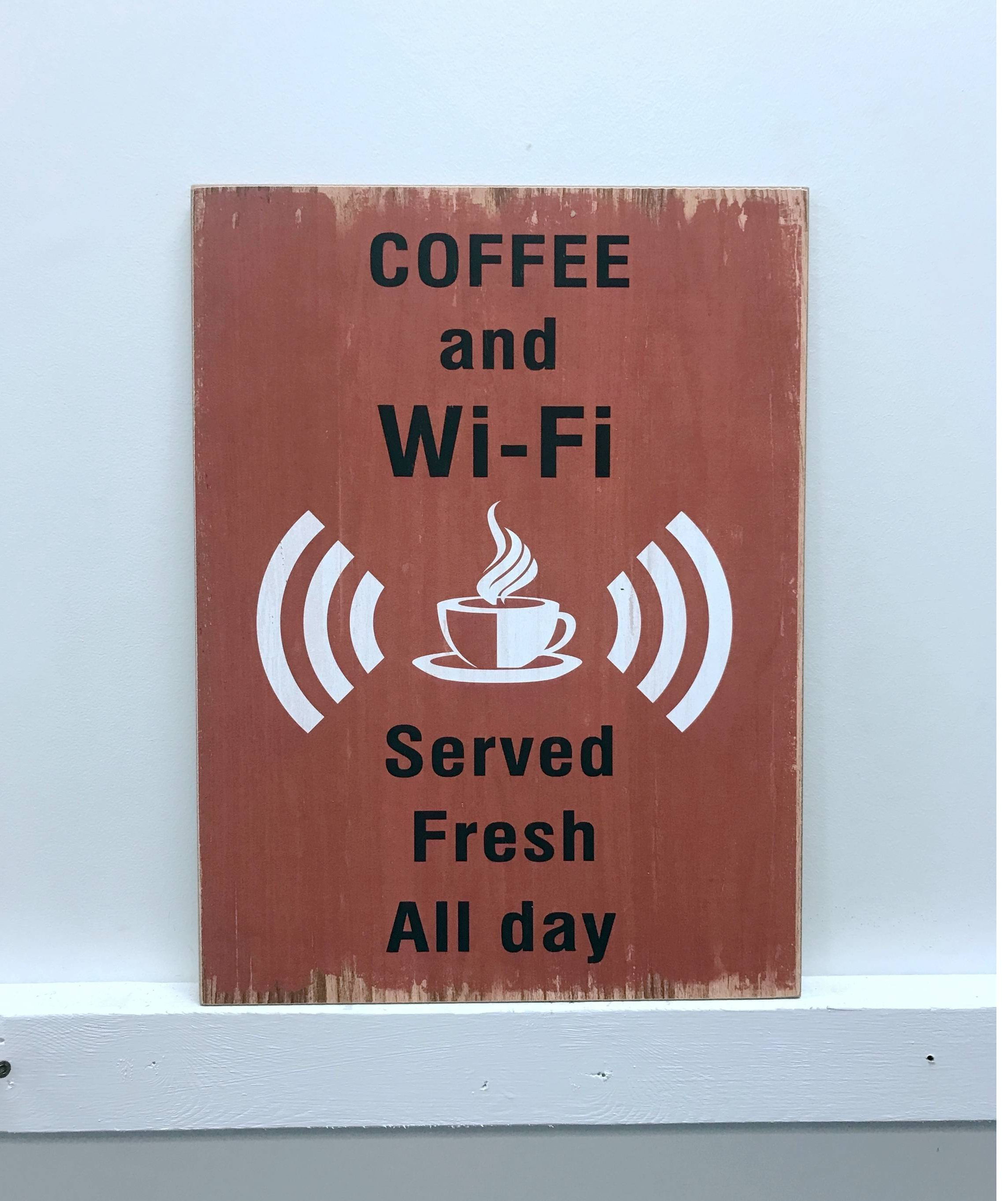 Winston Porter Coffee and Wifi Wooden Sign Wall Décor | Wayfair