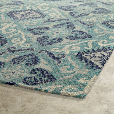 Charlton Home® Dittmar Handmade Teal/Silver/Navy Indoor/Outdoor Rug ...