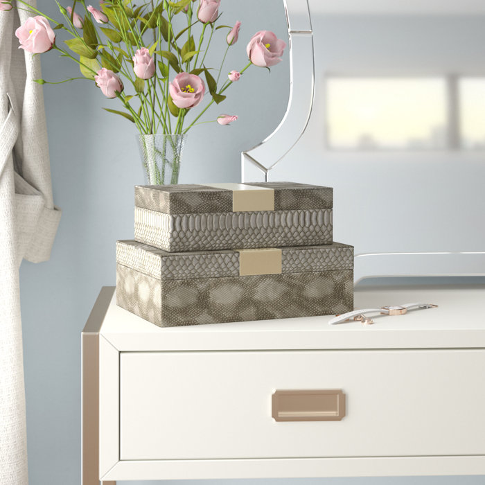 Willa Arlo Interiors Luella 2 Piece Banded Python Print Decorative Box ...