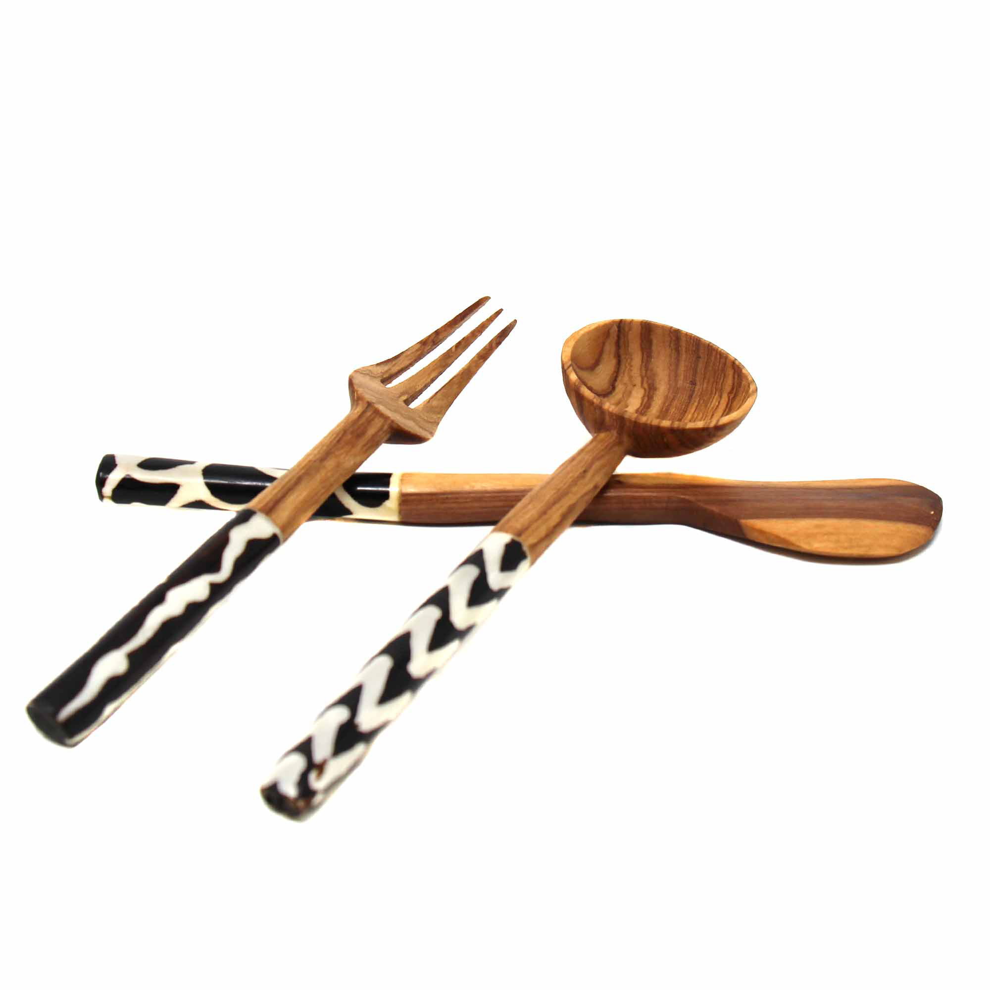 GlobalCrafts Olive Wood Appetizer Set Of 3 (Fork, Spoon, Spreader ...