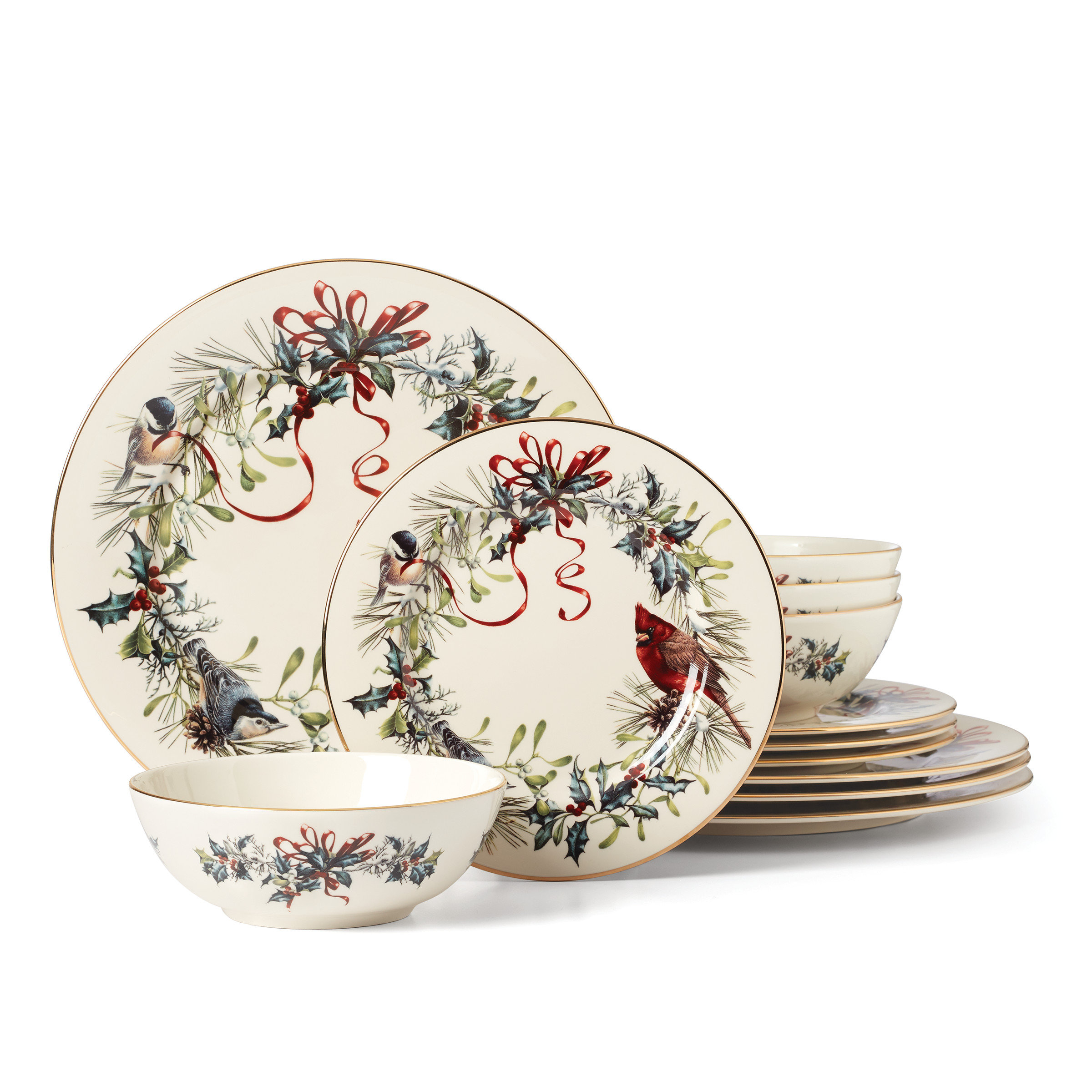 Lenox Winter Greetings Porcelain China Dinnerware - Set of 12 | Wayfair