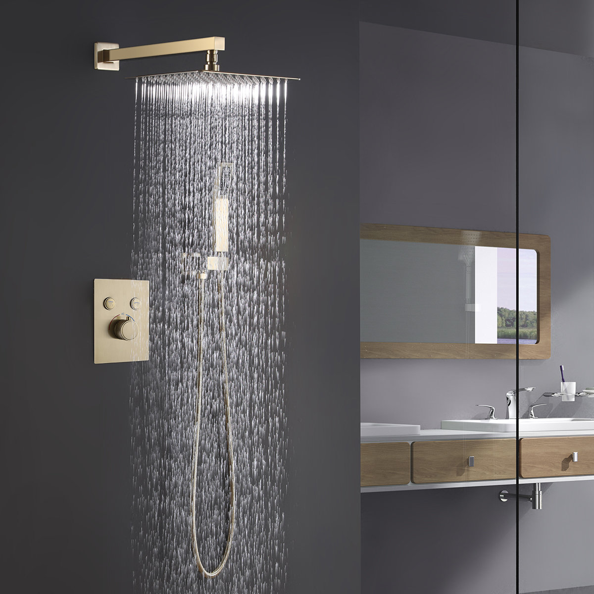 Modern Space Thermostatic Complete Shower System with Rough-in Valve ...