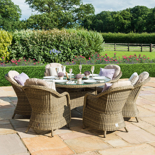 Dakota Fields Lotta Heritage 6 Seat Round Rattan Dining Set - with Ice ...