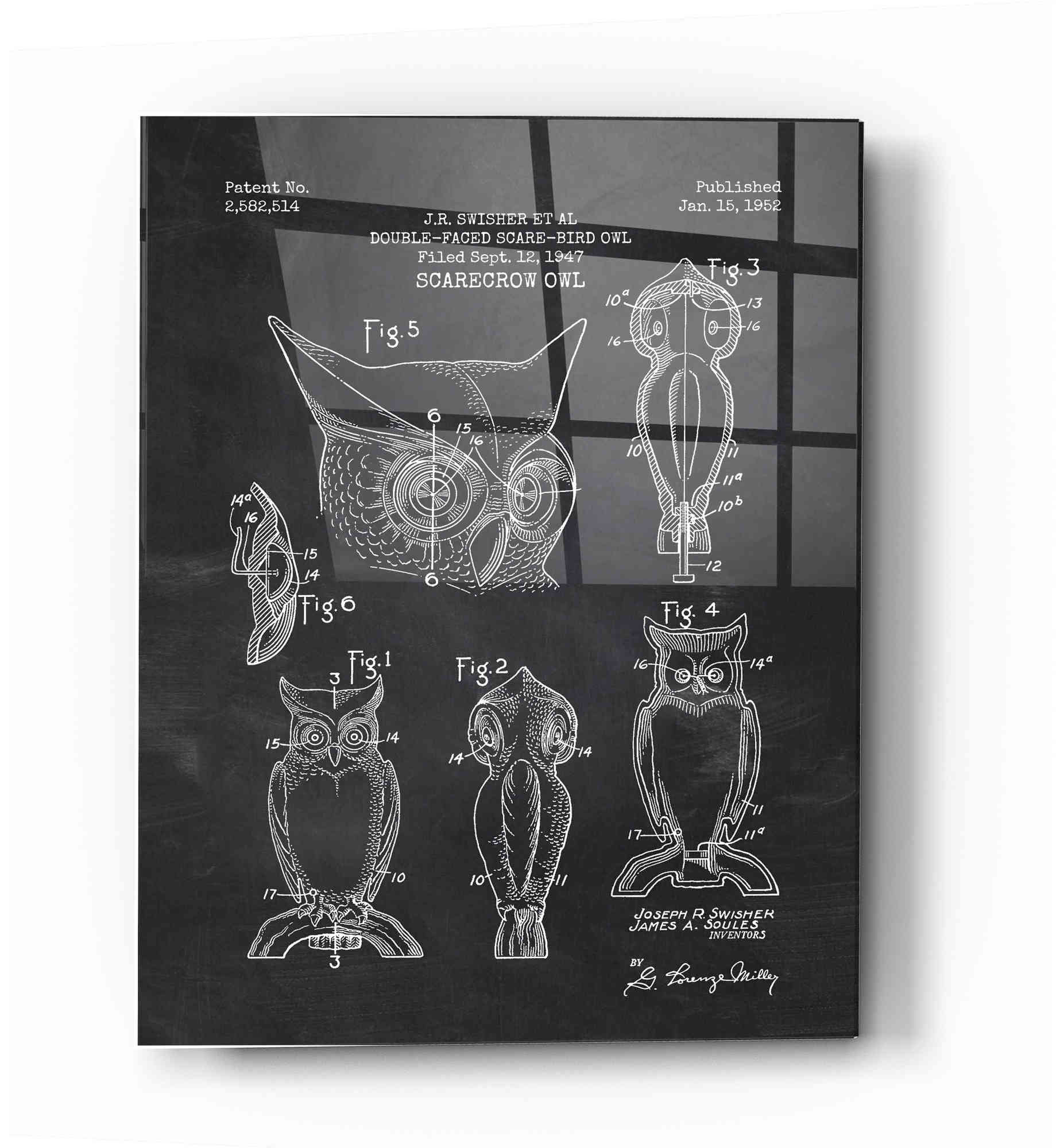 17 Stories Scarecrow Owl Blueprint Patent Chalkboard Graphic Art On Wayfair
