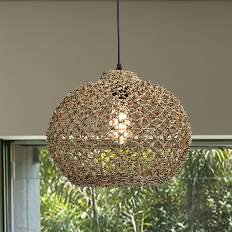 Sand & Stable Martha Natural 1-Light Rattan Globe Basket Pendant Light ...