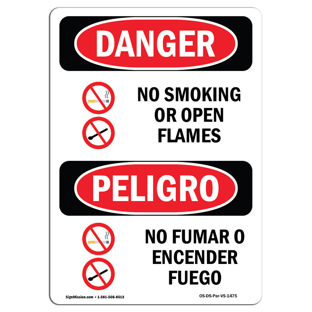 SignMission OSHA Danger No Smoking Or Open Flames Bilingual Sign | Wayfair