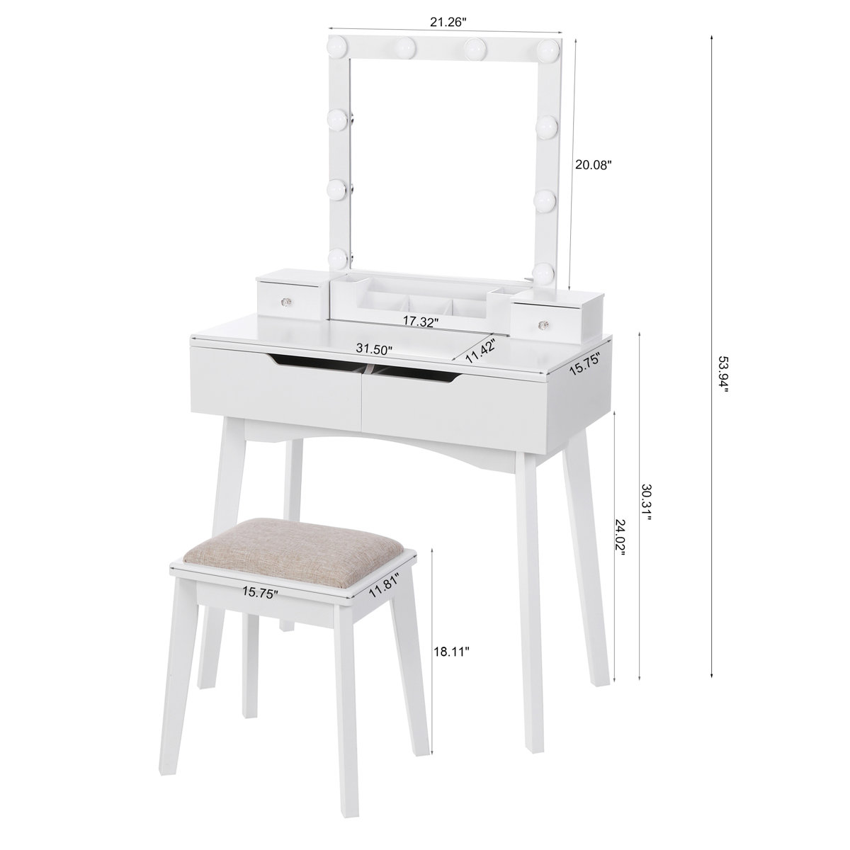 Corrigan Studio® Andee 31.5'' Wide Vanity Set with Stool and Mirror ...