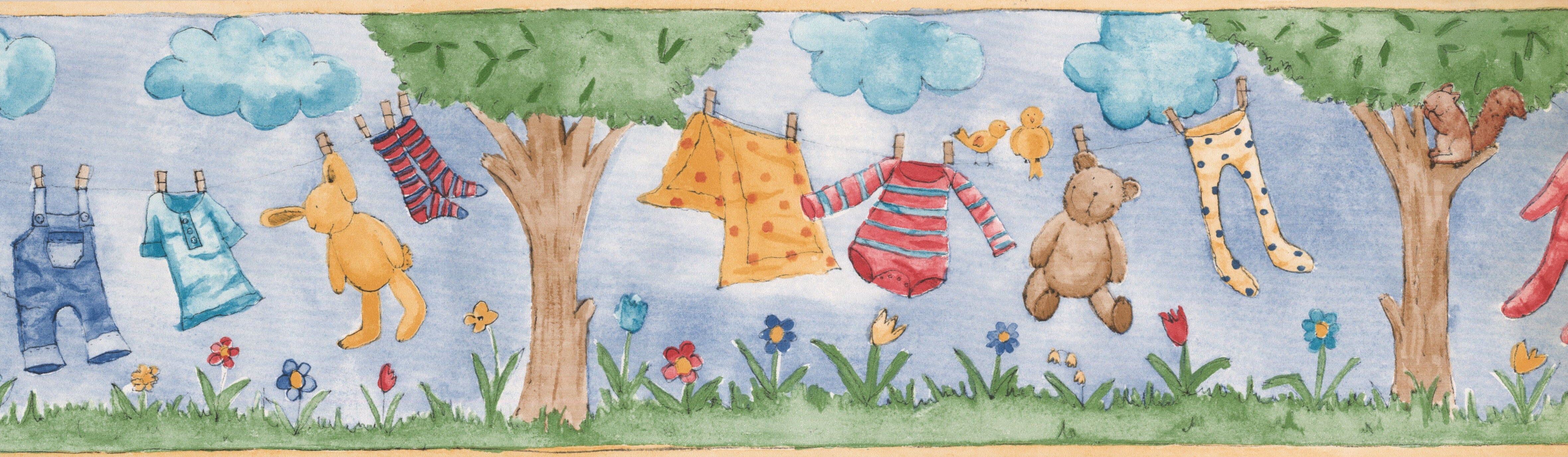 Zoomie Kids Ansley Clothes Toys Hanging on Drying Line Wall Border ...